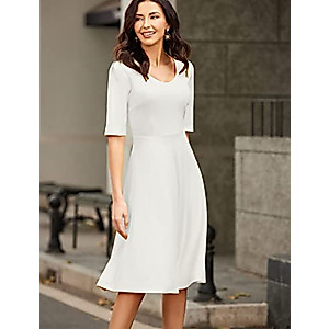 ELESOL Women's A-Line Dress Floral Print Knee Long Tea Dress,White/XL