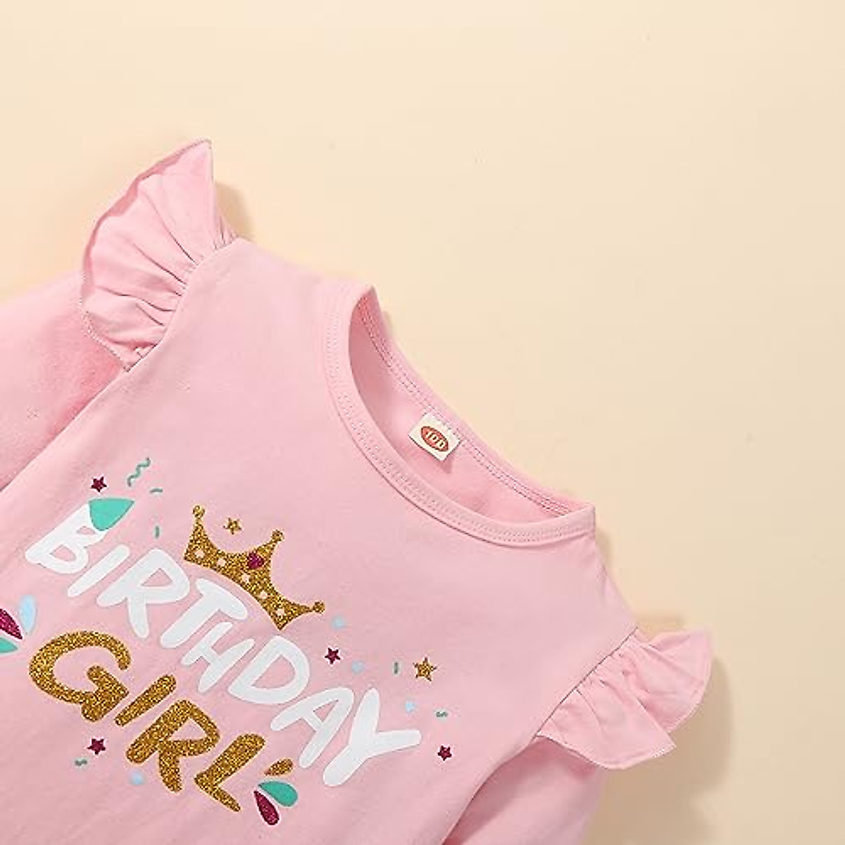 vivifayee Toddler Kids Baby Birthday Girl Outfit Ruffle Long Sleeve Birthday Princess Shirt Polka Dots Tutu Dress Cute Skirt Sets with Headband