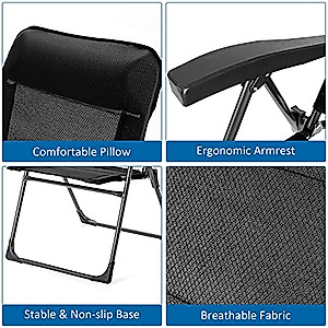Tangkula 2 Pieces Patio Dining Chairs, Folding Portable Chairs with Adjustable Backrest, Outdoor Camping Chair Set with Armrests & Headrest, Set of 2 Outdoor Lawn Chairs for Yard, Poolside, Balcony