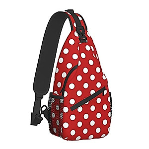 Red White Polka Dot Sling Backpack Multipurpose Crossbody Shoulder Bag Chest Daypack for Gym Travel Hiking