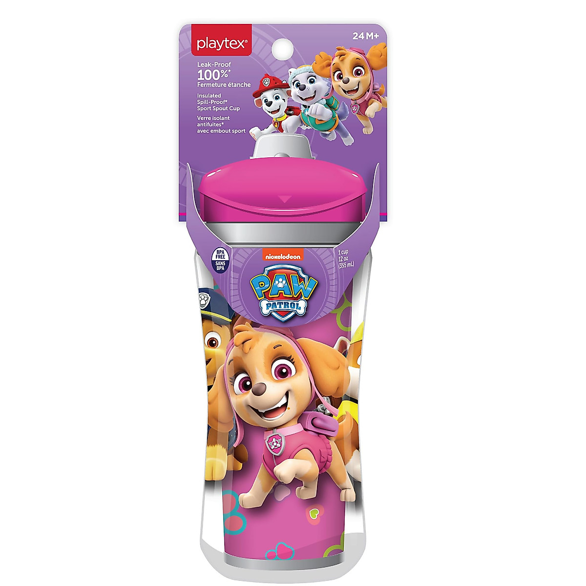 Playtex Baby Sipsters Stage 4 PAW Patrol Spout Cups, Spill-Proof, Leak-Proof, Break-Proof - Pink, 12 Oz, 1 Count