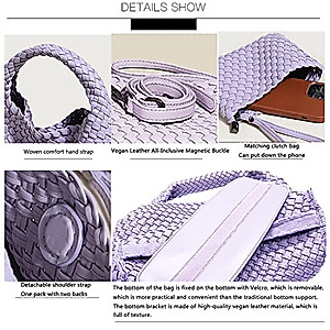 JINMANXUE 2 Pcs Handmade Woven Handbags For Women Shoulder Bag Female Fashion Beach Crossbody Purses Ladies Bucket Bag (Milk tea)