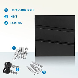 YOOBOX Wall-Mount Mailbox with Lock and Keys, Security Key Drop Box for House Outside, Locking Postbox, Steel Metal Rust-Proof Mail Box, 11.02 x 11.02 x 4.33 Inch, Black, MD002