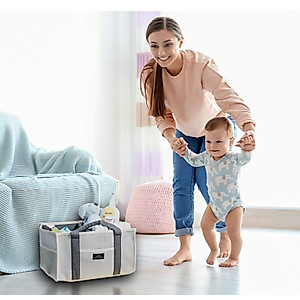 Cottage Lane Hanging Diaper Stacker Plus Caddy, 2 Piece Set, Gray Gender Neutral Cotton Canvas, Stylish Nursery Diaper Organization, Shower Gift