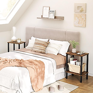 Gewudraw End Table Set of 2, Narrow Side Table, Small Nightstand, 2-Tier Sofa Table with Storage Shelf for Small Spaces, Living Room, Bedroom, Office, Rustic Brown and Black