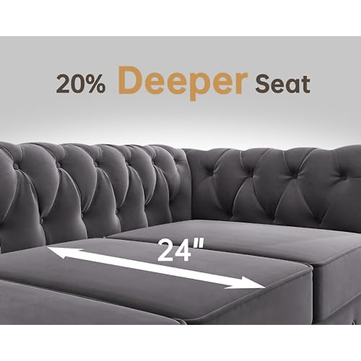 Morden Fort Classic Chesterfield Loveseat Set 60'', Tufted Loveseat Sofa Set with Solid Wood Legs Thick Cushion, Pet-Friendly 2-Seater Sofa Couch for Living Room Bedroom Apartment - Velvet Grey