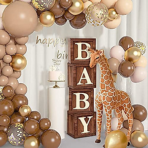 Wood Print Baby Shower Boxes for Teddy Bear Birthday Party Centerpiece - 4 Pcs Wood Grain Baby Cubes Rustic Baby Blocks with Letters, Brown Baby Shower Decorations