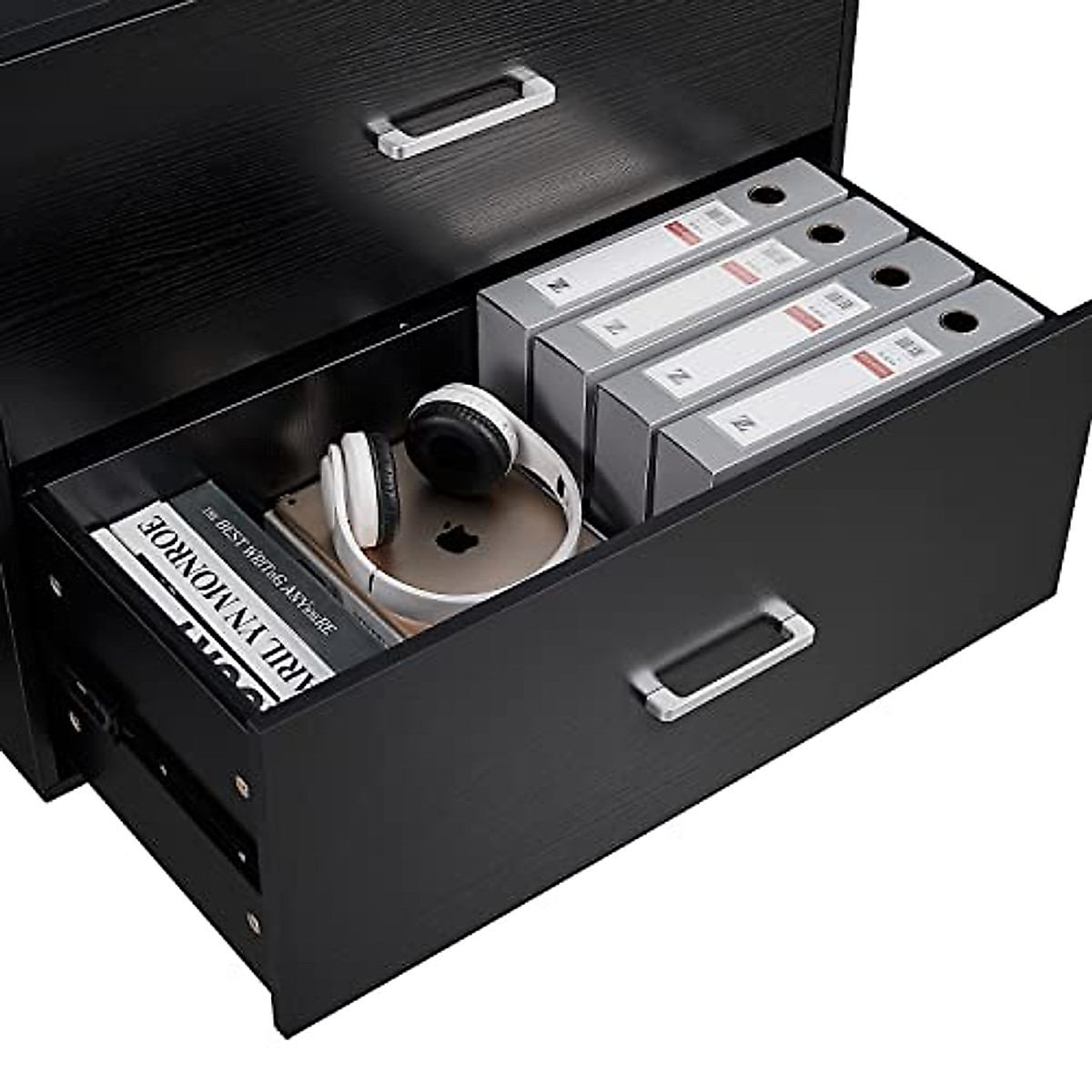 susici Wood 2 Drawer Lateral File Cabinet for Home Office,Lateral Wooden Filing Cabinet with Metal Handles for Letter/Legal/A4/F4 Size Hanging Files,30W x 16D x 24H (Black)