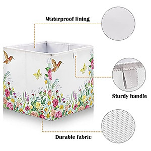 Flower Hummingbird Storage Basket Storage Bin Square Collapsible Toy Boxs Toy Storage Box Organizer for Home Laundry Room