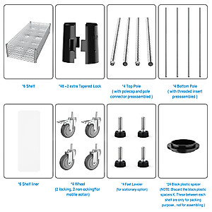NSF Heavy Duty 6-Tier Metal Wire Shelving Unit - 6000lbs Capacity, Adjustable, with 5in Wheels/Leveling Feet and Shelf Liners - Ideal for Garage, Kitchen, and More - Chrome, 20"D x 48"L x 84.5"H