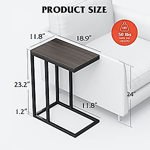 WLIVE Side Table, C Shaped End Table for Couch, Sofa and Bed, Large Desktop C Table for Living Room, Bedroom, Gray and Black