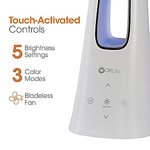 OttLite Cool Breeze LED Lamp with Bladeless Fan - 3 Speed Options & 5 Brightness Settings with Energy Efficient Natural Daylight LEDs - Desktop, Table or Nightstand Lamp for Studying or Reading
