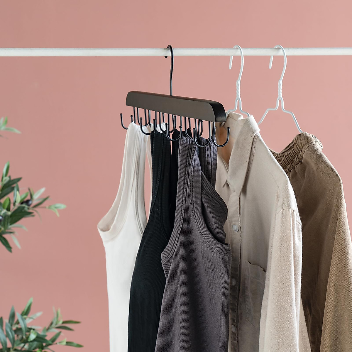 Mkono Bra Hangers for Closet Organizer Space Saving Hangers with 14 Hooks for Tank Top, Belt, Sports Bra, Ties, Scarf Holder Wooden 360° Rotating Hanger for Home Apartment Dorm Closet Storage