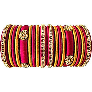 Silk Thread Designer Bangles in Pink & Gold Combination - 2.8