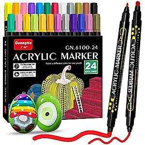 Tesquio 24 Colors Paint Markers Paint Pens, Dual Tip Acrylic Paint Pens, Ideal for Wood, Rock Painting, Canvas, Stone, Glass, Ceramic, DIY Crafts Making Art Supplies