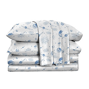 Kids Rule 3-Piece Blue Galaxy Sheet Set for Kids & Girls - 1 Twin Flat Sheet, 1 Twin Fitted Sheet & 1 Queen Pillowcase, Soft Brushed Microfiber Polyester Bed Sheet, Smooth & Durable