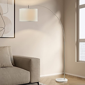 Oneach Modern Arc Floor Lamp for Living Room Arching Hanging Lamp Shade Over The Couch for Reading Bedroom Office Brushed Steel Arch Standing Floor Light Silver