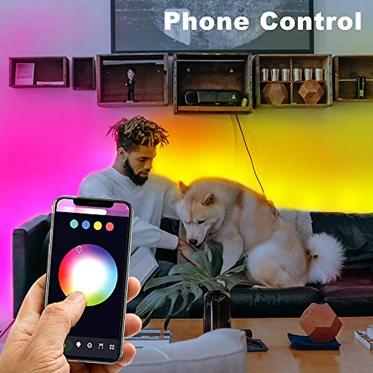 phopollo 100ft Led Lights for Bedroom Sync with Music, Led Strip Lights Compatible with Alexa and Google Home