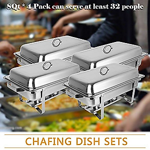 ROVSUN 8 Qt 4 Pack Full Size Stainless Steel Chafing Dishes Buffet Set, Silver Rectangular Catering Chafer Warmer Set with Trays Pan Lid Folding Frame for Kitchen Party Banquet Dining