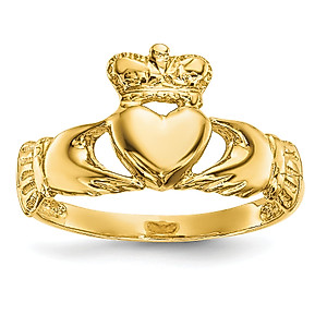 14K Yellow Gold Heart Love Irish Claddagh Celtic Ring Jewelry Size 7.00