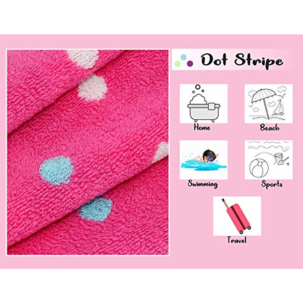 ORIGINAL KIDS 6 Piece Towel Set - Bath Time Sugar & Spice - 2 Bath Towels, 2 Hand Towels, 2 Washcloths in Bonus Tote Bag - 100% Cotton Jacquard Soft Absorbent Pool Beach Towel Gift - Pink Multicolor