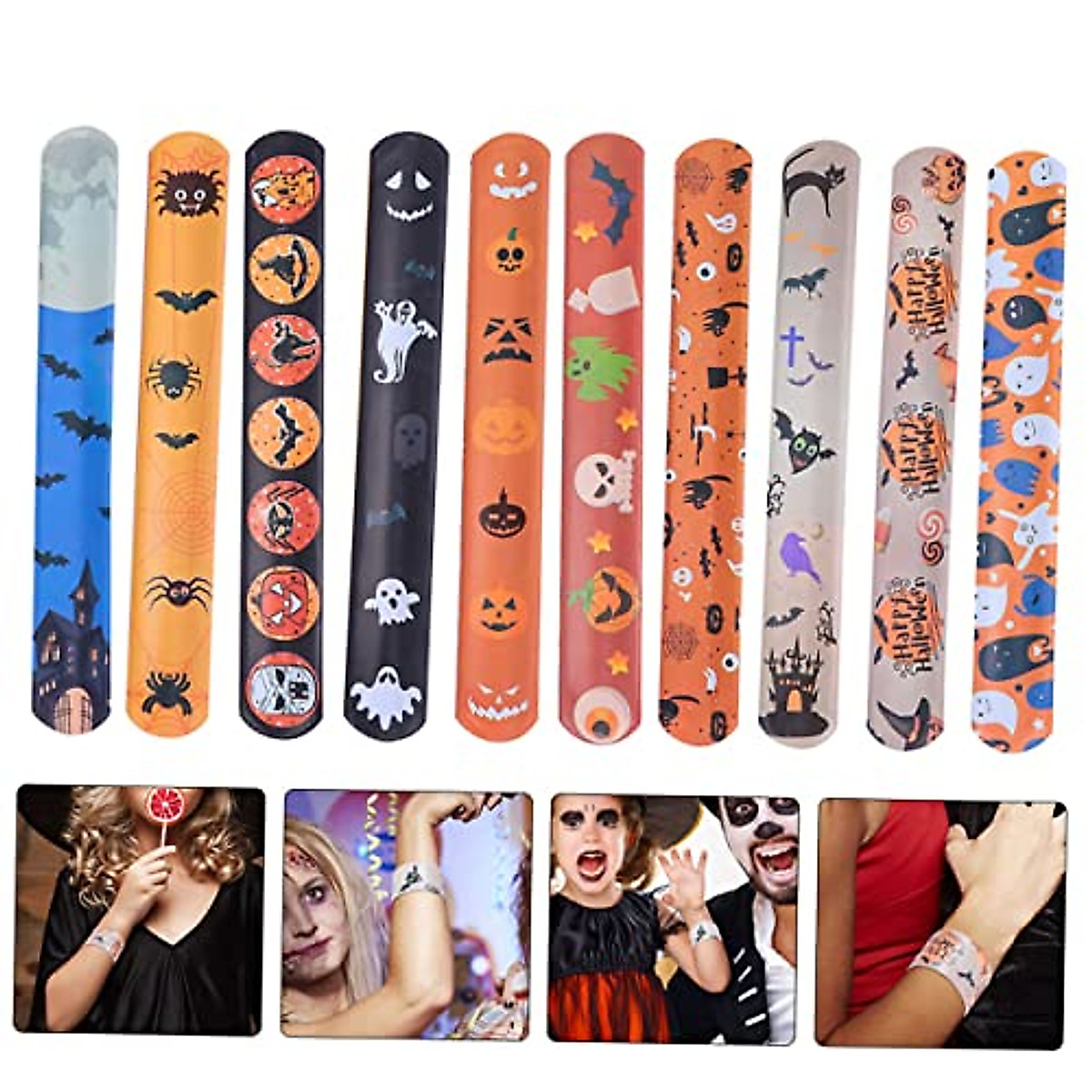 FOYTOKI 250 pcs Fillers Decorations Random Halloween Assorted Classroom Prizes Supplies Decoration Ring Witches Favors Goodie Bag Bracelet Spider Wristbands Bracelets Kids Party Snap Bulk