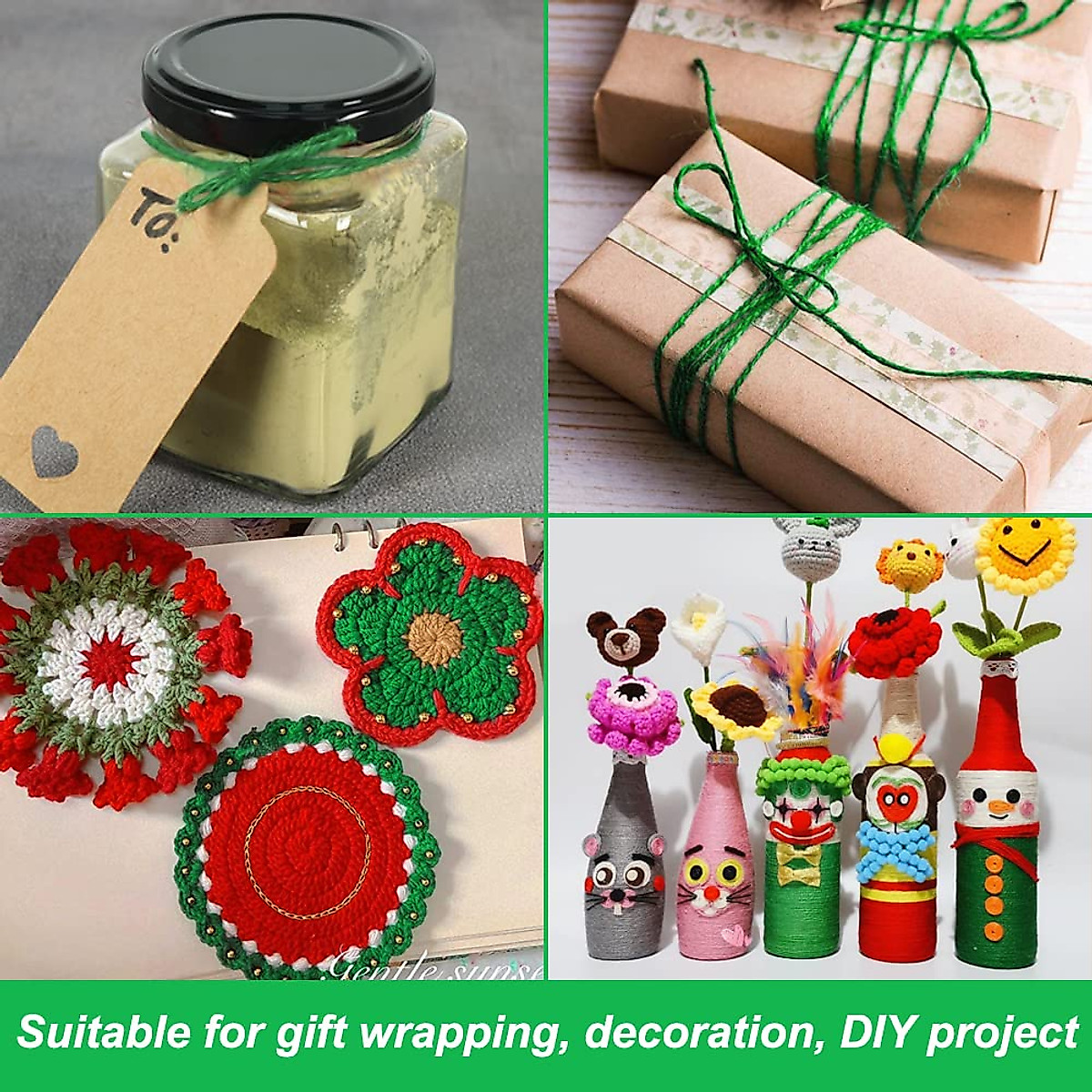 Vivifying Green Garden Twine, 656 Feet 2mm Natural Jute Twine String for Climbing Plants, Tomatoes, Floristry, Gift Wrapping, Crafts