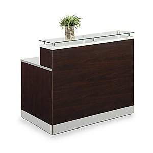 NBF Modern Reception Desk Counter Office Lobby Salon Retail Checkout Desk Compact 63" W x 32" D Mahogany Laminate
