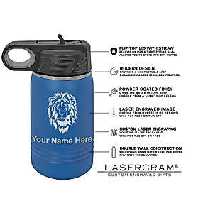 LaserGram Personalized Water Bottle, Gymnast Man, Stainless Steel Double Wall Vacuum Insulated with Flip Top Straw, Custom Engraved Gift (12oz / 335ml Dark Blue)