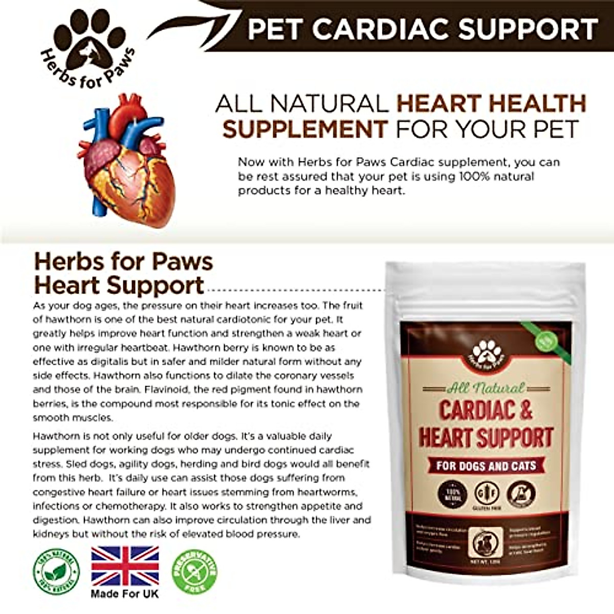 Dog Cardio Strength Heart Murmur Hawthorn Supplement Powder, Hawthorne for Dogs Vitamins for pet Heart Health| Made in USA - 4.0 OZ