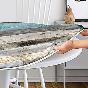 Eiuflka Farmhouse Round Tablecloth Wood Texture Tablecloths Elastic Fitted Indoor Outdoor Round Table Cover Washable Reusable Tablecloths for Kitchen Picnic Party