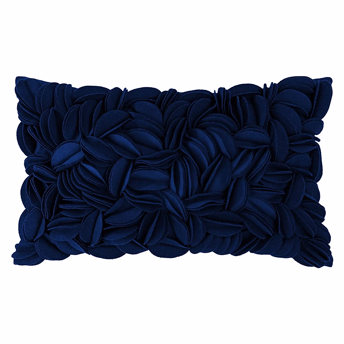 KINGROSE Handmade 3D Flower Throw Pillow Cover Home Decorative Cushion Cover Rectangular Pillowcase Artwork Cushion Sham for Sofa Couch Chair Bed Living Room 12 x 20 Inches Wool Navy Blue