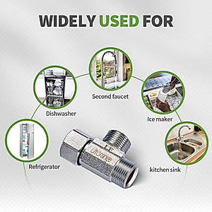 Litorange Lead-Free Brass 2 PCS Brass Angle Stop Add-A-Tee Valve 3/8" Compression Inlet by 3/8" Compression Outlet by 3/8 Inch Compression Outlet Easy Connect Tee