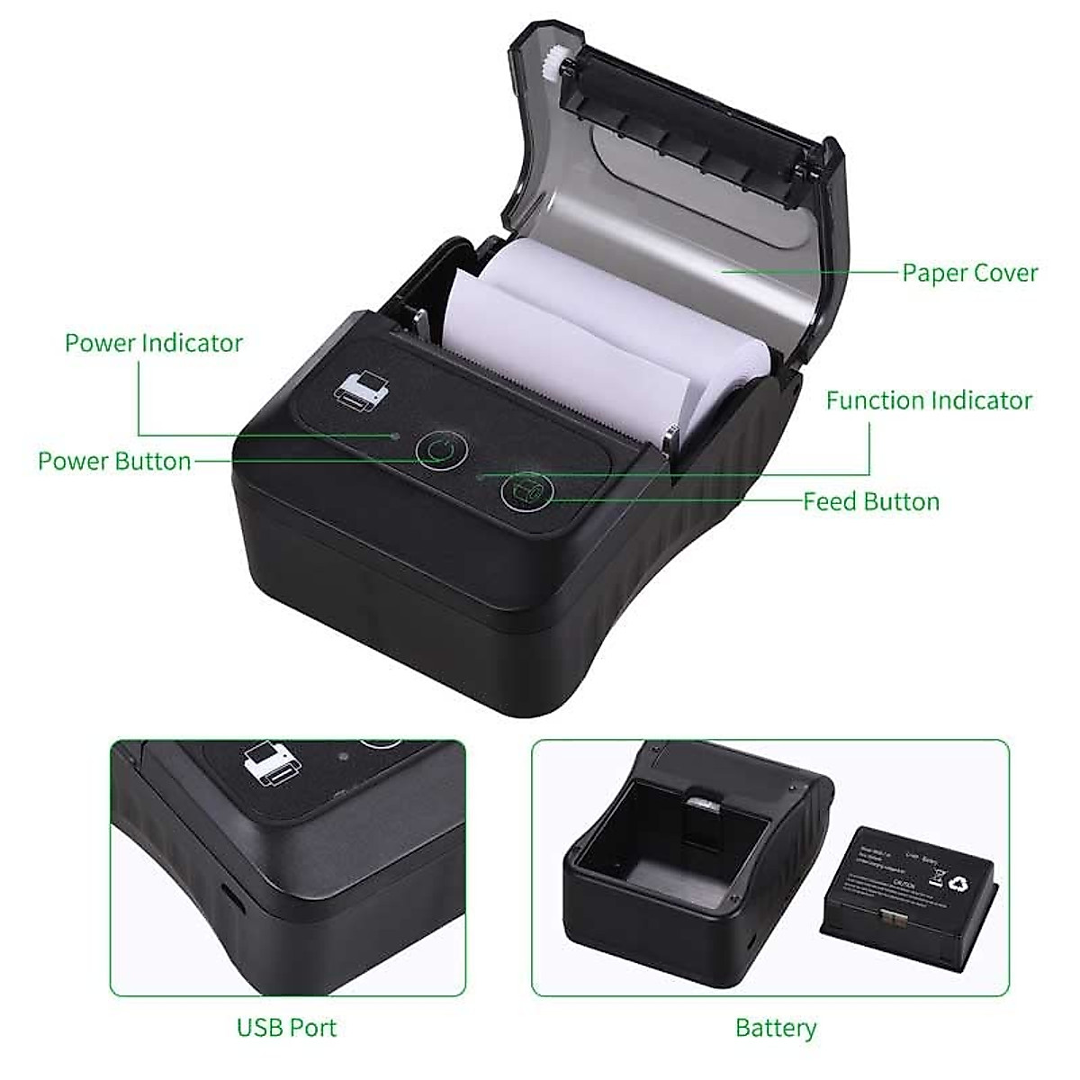 XWWDP Portable Bluetooth Label Printer 58mm 2inch Wireless Bluetooth Thermal Printer Label Maker for Store Shipping Mini Label