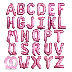 [26 Pcs] 16" Letter Pink Foil Balloons A-Z set, Mylar Aluminum Hanging Alphabet for Valentine's day Romance Mother's day Wedding Graduation Birthday Party Decorations New Year eve