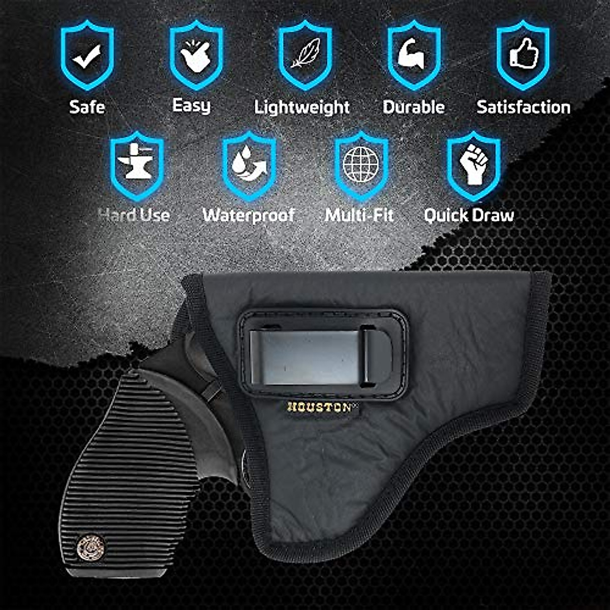 IWB Revolver Holster by Houston - ECO LEATHER Concealed Carry Soft - Suede Interior for Maximum Protection - FITS: Revolvers K, L, M & N Frames - Taurus Judge - 5 & 6 Shots - 2.5" to 3" Barrel (Right)