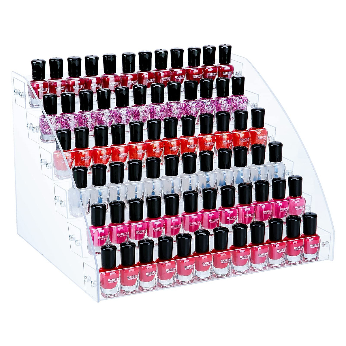 KINGROW Nail Polish Organizer Holder Rack 6 Layers Acrylic Display Rack Eyeglasses Shelf Essential Oils Ink Storage Holds Up to 96 (Fit 1-2oz Bottles)