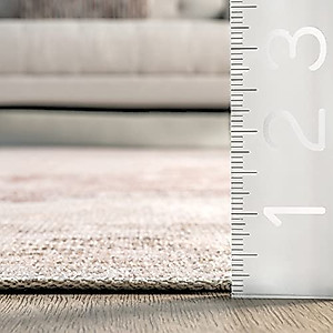 nuLOOM Rosa Machine Washable Distressed Vintage Medallion Area Rug, 6' Round, Light Pink