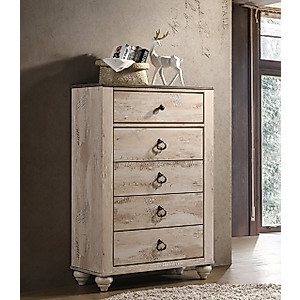 Roundhill Furniture Imerland Bed White-wash Finished 6-Piece Sleigh Headboard Bedroom Set, King