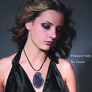 CXD-GEM Natural Agate Titanium Coated Crystal Geode Druzy Gemstone Pendant Hand-wrapped Pendant for Jewelry(Blue)