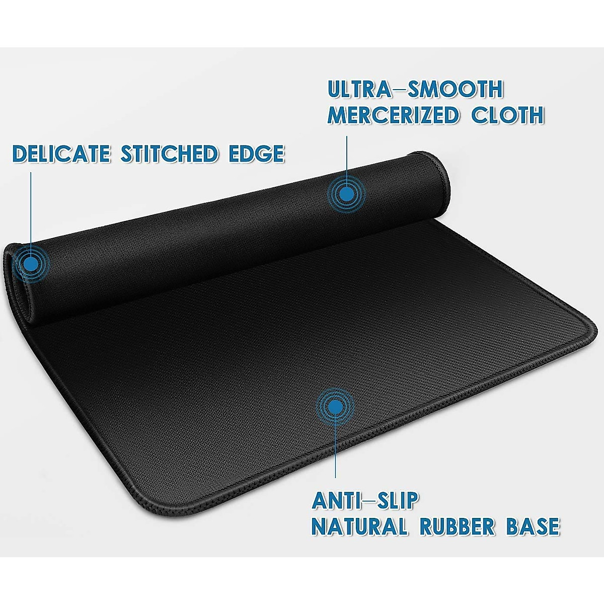 3 Mouse Pad Stitched Edges Premium-Textured Large Mouse Pads Mat Natural Non-Slip Rubber Base Mousepad for Laptop, Computer & PC, 11 x 8.7 inches, Black