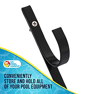 U.S. Pool Supply Set of 2 Black Aluminum Pool Hangers for Telescopic Poles - Store Poles with Nets, Vacuums, Hoses & Attachments - Organize Swimming Pool Area, Accessory Equipment
