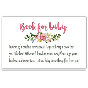 Pink Flowers Books for Baby Shower Request Cards (50 Pack), Baby Shower Invitation Inserts.
