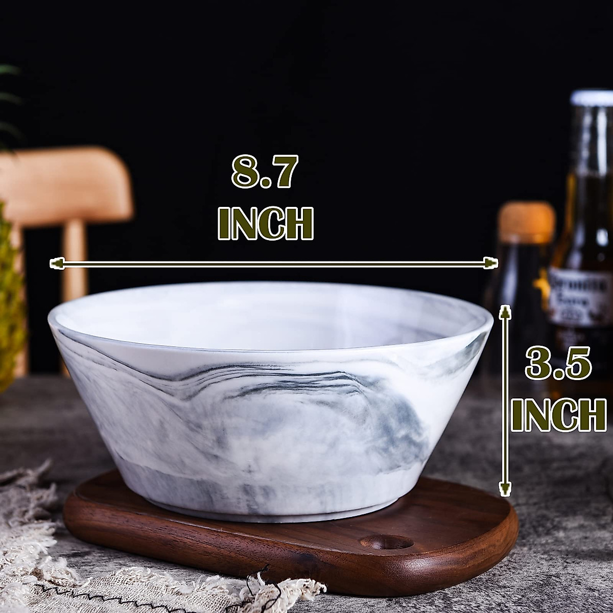 Yundu Grey Marble Ceramics Bowls Set, 58 Ounces Large Salad Bowl Set of 3, Serving Bowls, Large Cereal Snack Bowls for Kitchen, Dishwasher & Microwave Safe