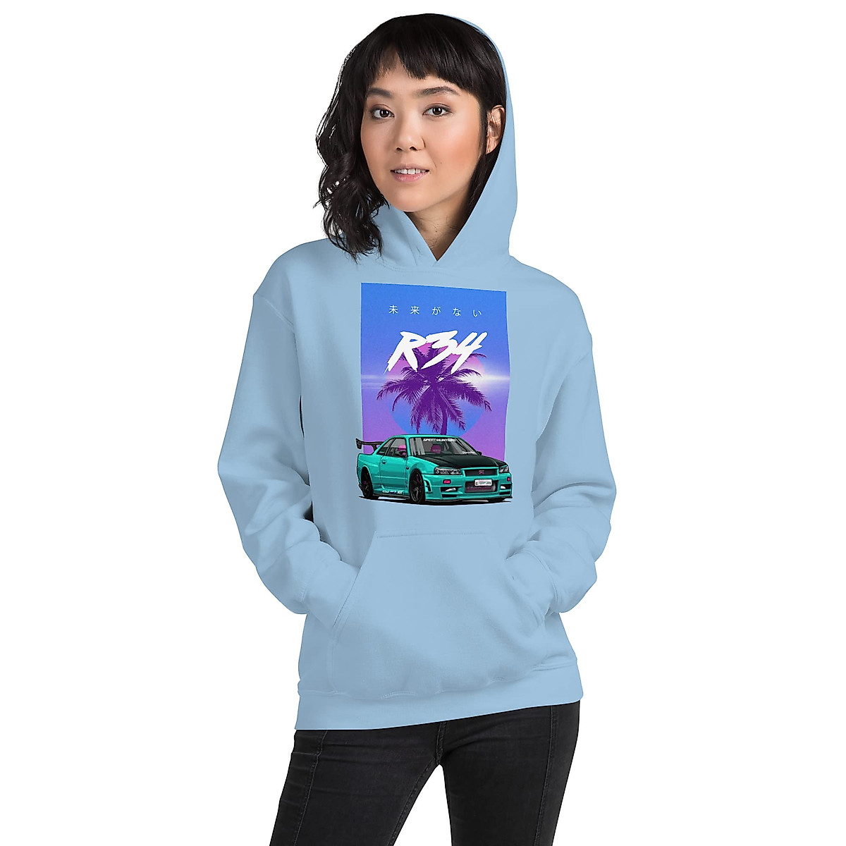 JG Infinite GTR R34 GT-R Skyline JDM Vaporwave Aesthetic Vapor Dreams Chillwave Unisex Hoodie Light Blue