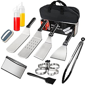 Grill Accessories, 15PCS Grilling Griddle Accessories Kit for Blackstone and Camp Chef, with Brush Scraper Spatula Cleaner Tools for Outdoor Flat Top Grill BBQ Utensils Set, Camping Accessories