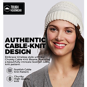 Tough Headwear Womens Winter Hat - Warm Chunky Cable Knit Beanies - Winter Beanie Hats for Women Cold Weather - Beanies Women White