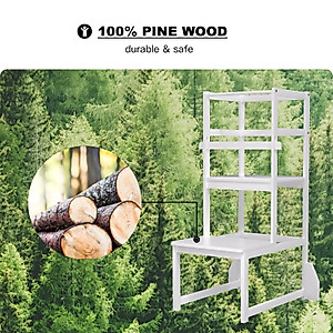 FINIKIS Toddler Step Stool Toddler Kitchen Stool, Adjustable-Height Toddler Tower Stool Kitchen Wooden Helper Step Stools for Kids, White