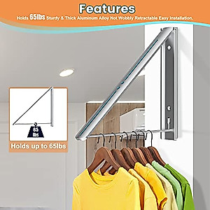 Vaselin Invisible Clothes Drying Rack, Retractable Clothes Drying Rack, Wall Mounted Clothes Drying Rack, for Laundry Room Space 13.7 x 1.85x 0.51inches