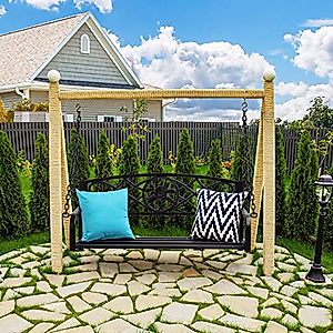 YITAHOME Heavy Duty Metal Hanging Porch Swing Chair Outdoor Swing Steel Patio Bench Lounge Capacity 660lb for Garden, Balcony, Living Room, Black Rose